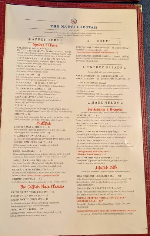 Apopka 's Best New England -Inspired Seafood Menu at The Nauti Lobstah